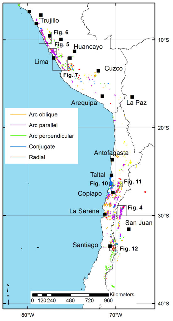 Dike modes of the western continental margin of South America
